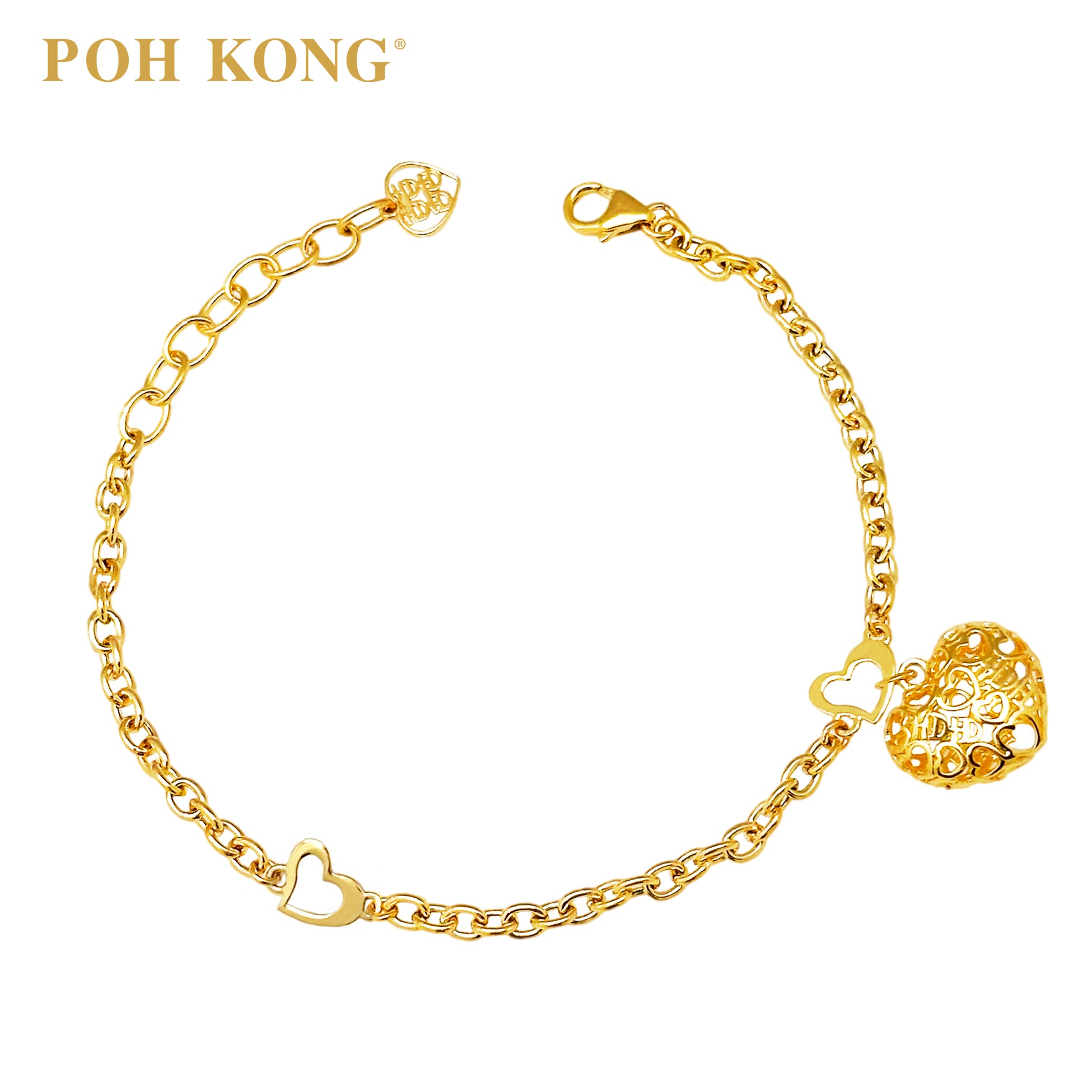 POH KONG 916/22K Yellow Gold Happy Love Endless Happiness Mini Hearts ...