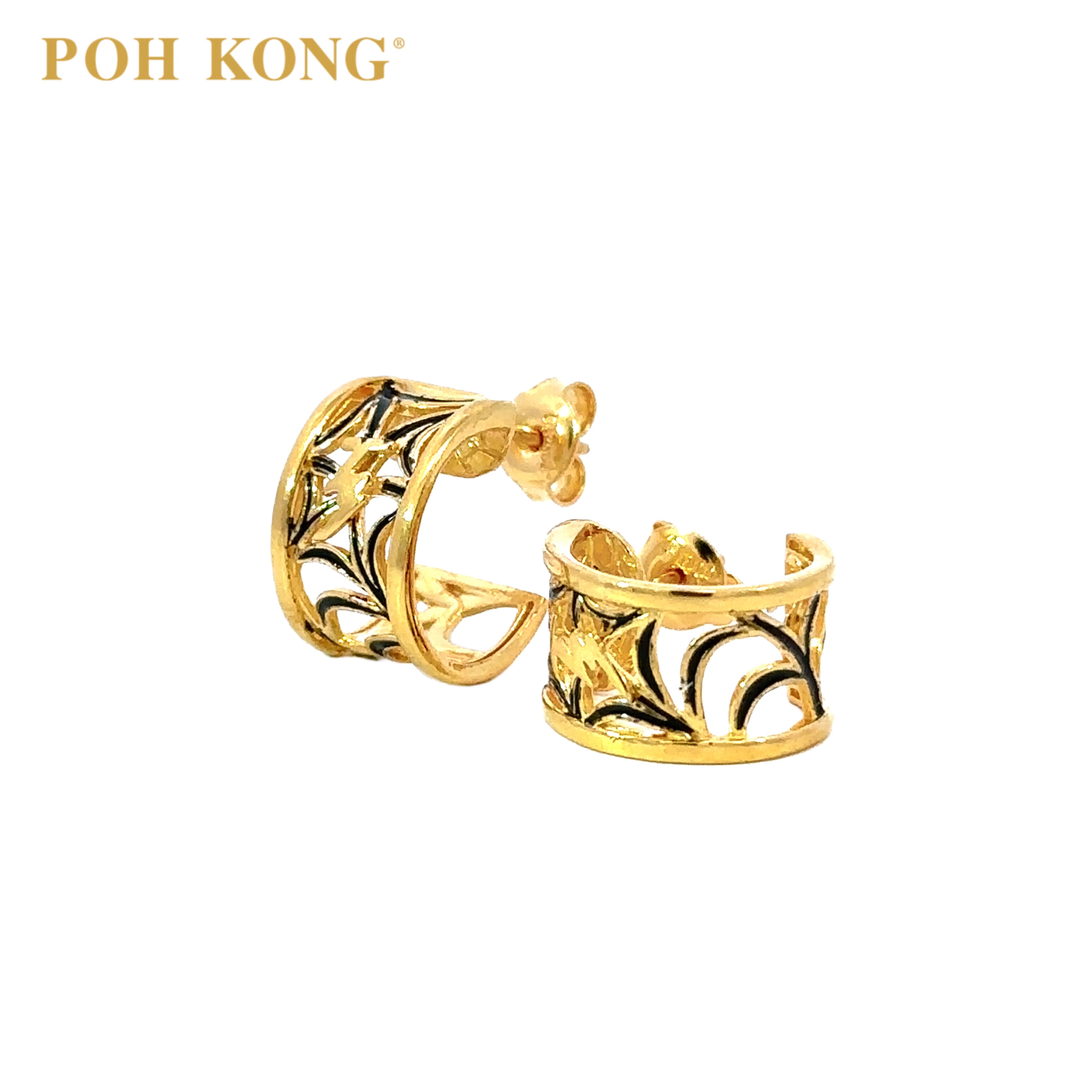 POH KONG 916/22K Gold Tranz Spider Net Half Hoop Earrings – Poh Kong