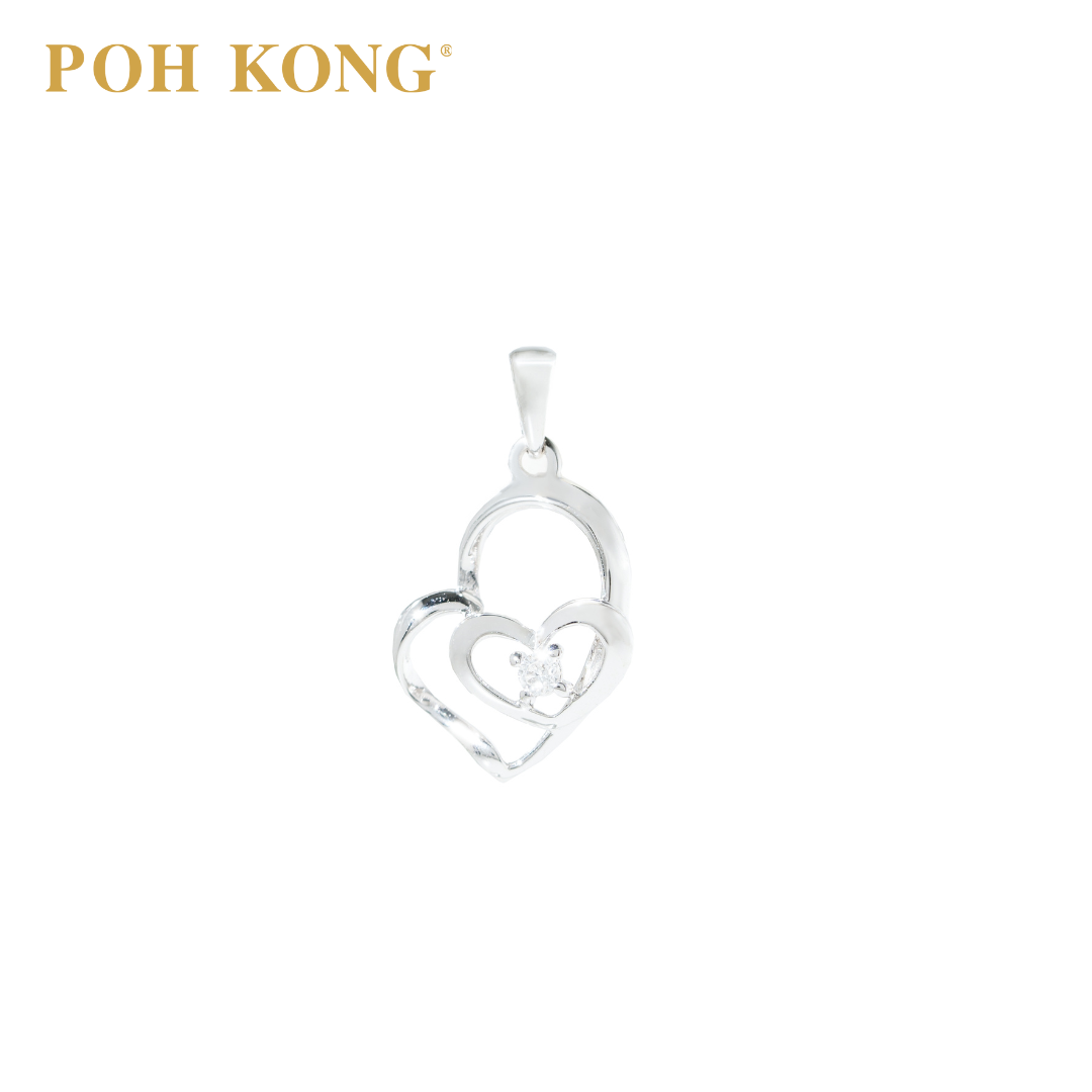 POH KONG 750 18K White Gold With Diamond Double Heart Pendant