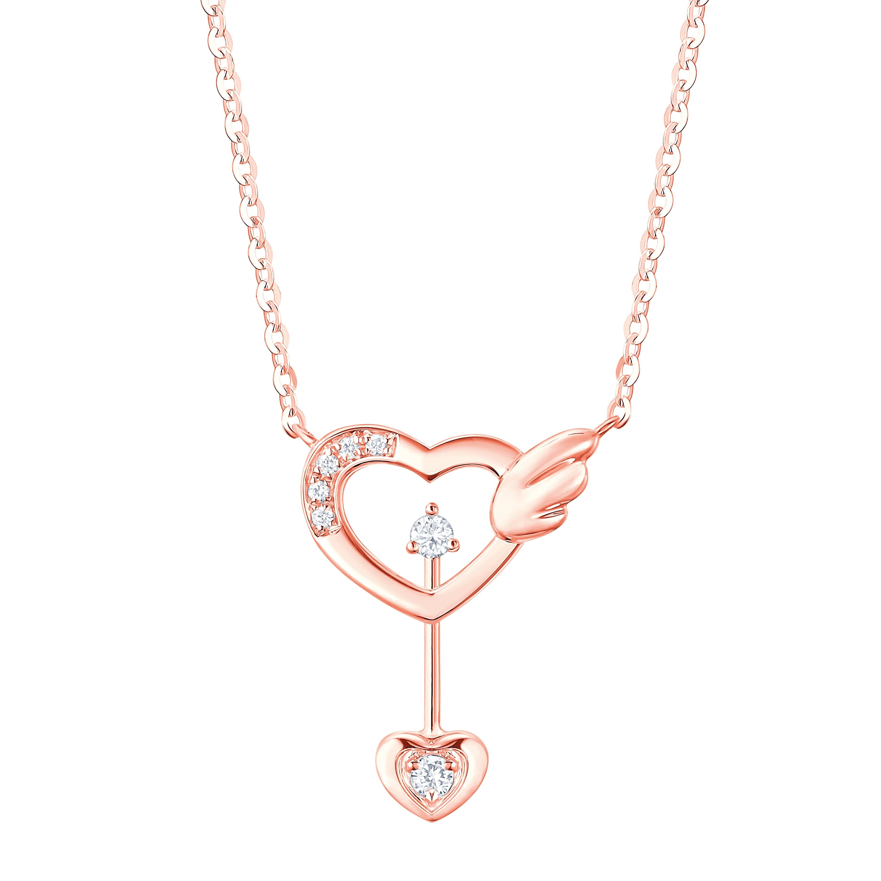 750/18k Rose Gold Diamond Heart with Wings Pendant – Poh Kong
